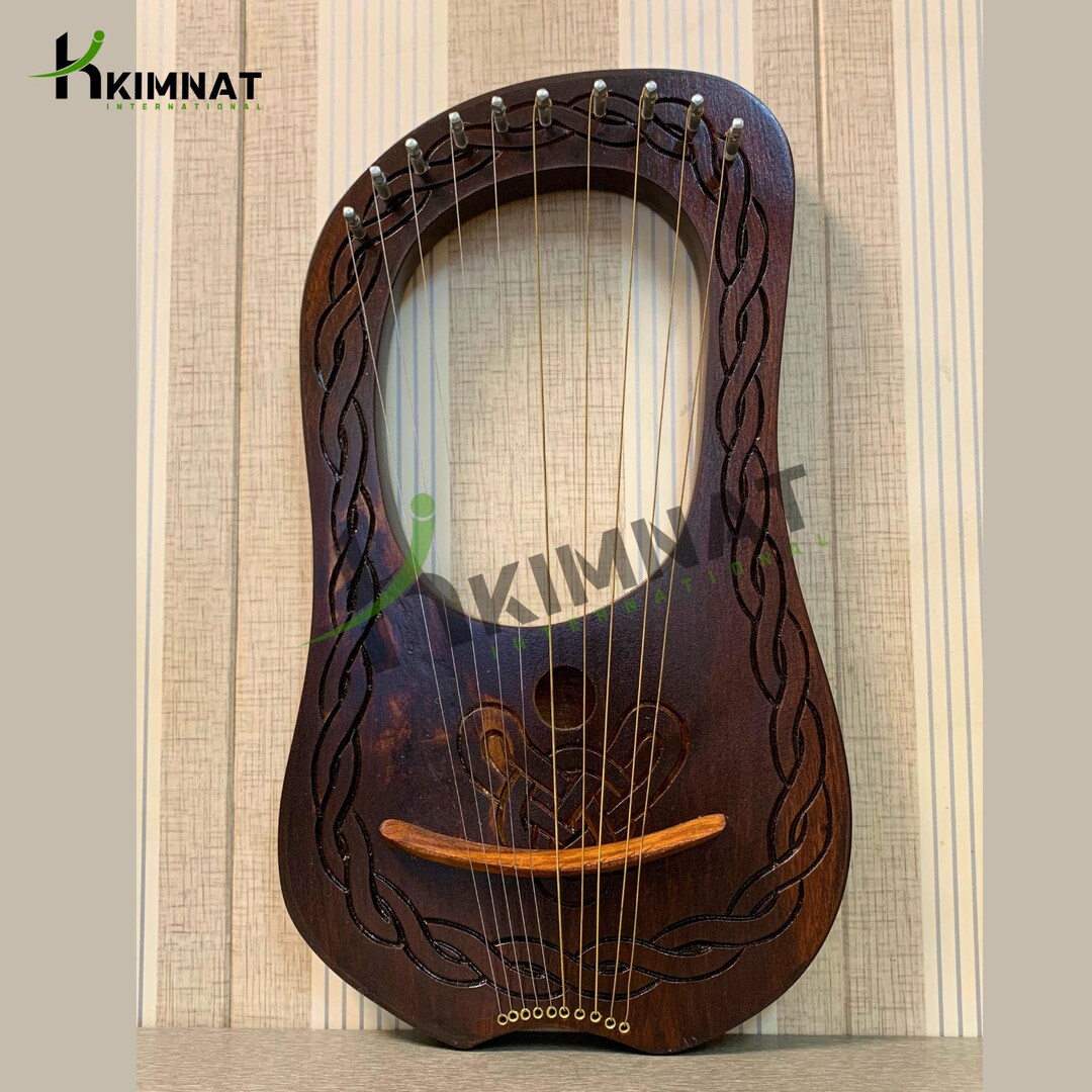 10 Strings Hand Engraved Wood Lyre Harp Handmade Engraved Design Lyra ...
