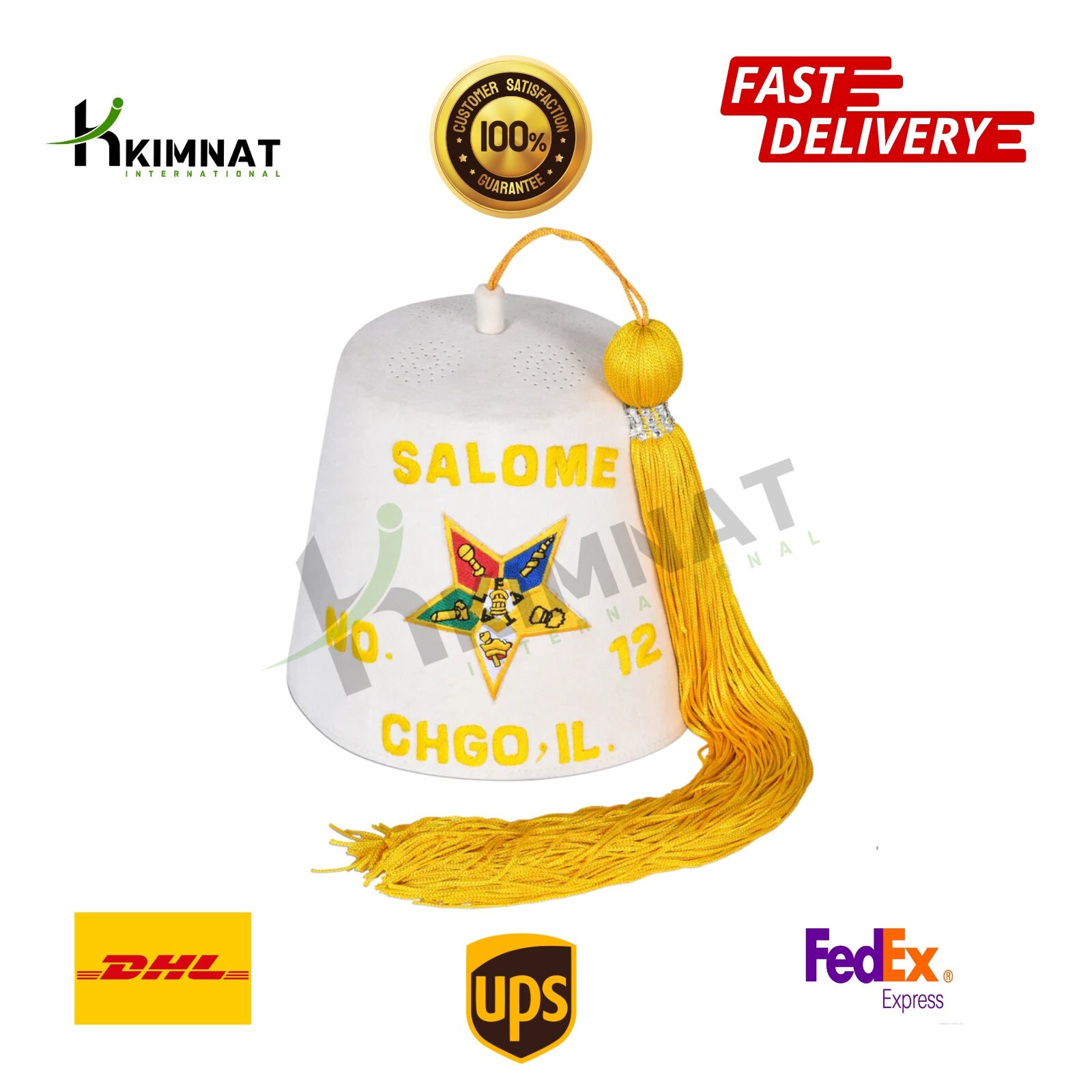 Masonic Order of Eastern Star Machine Embroidery Cream White Fez Hat ...