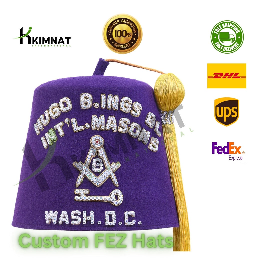 Freemason Masonic Regalia Purple Custom FEZ Hat With Rhinestones and ...