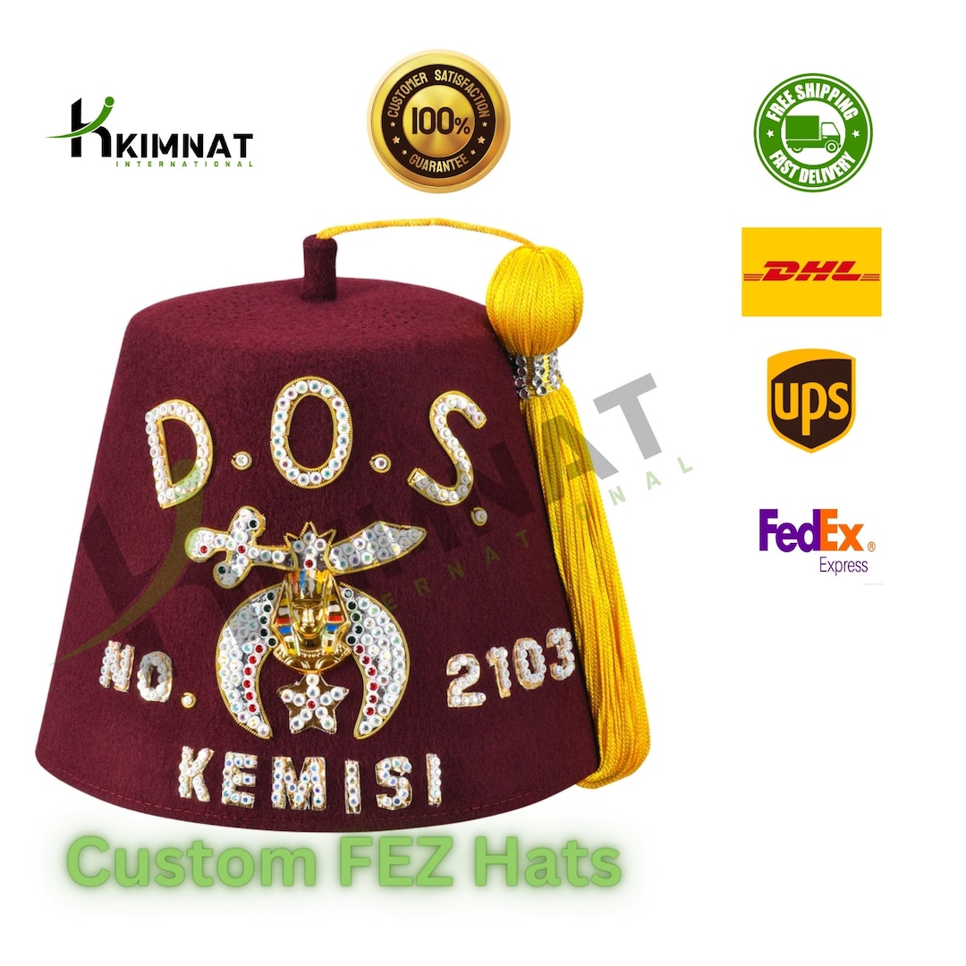 Masonic Daughter of Sphinx Regalia Fez Hat With Rhinestones Row Option ...