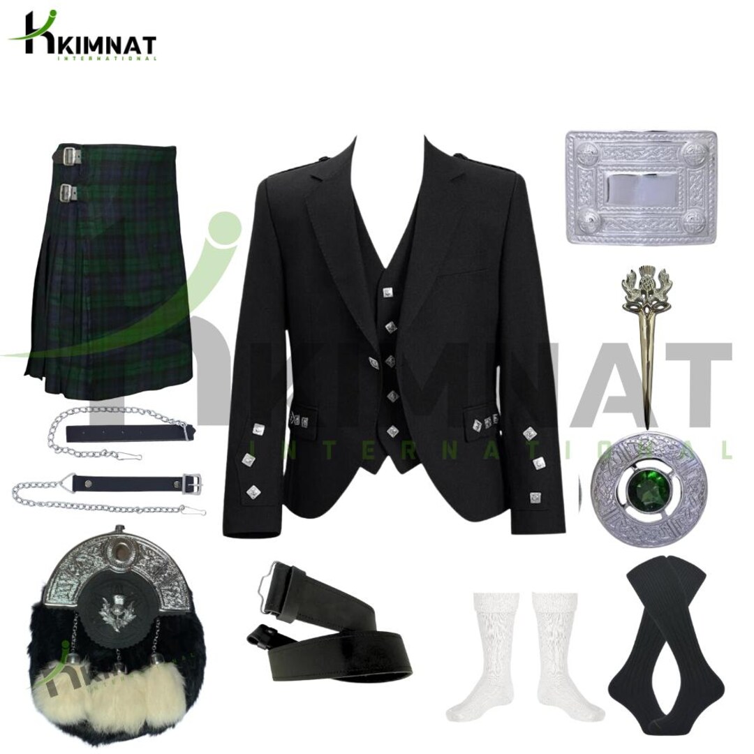 Scottish Men's Thistle Kilt Set - 9 Pieces Thistle Kilt Outfit - Kilt ...