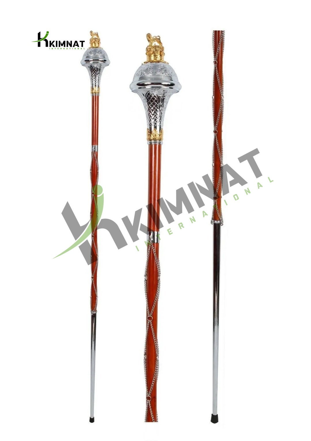 Drum Major Mace or Stave Trumpet Shape Gold Lion Crown Embossed Chrome ...