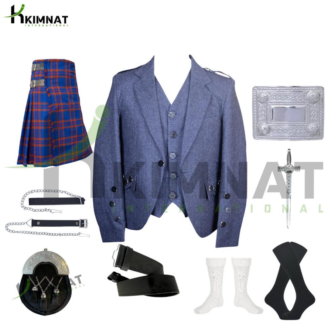 Scottish Blue Tweed Argyll Jacket Kilt Set - Highland Men's Wedding 8 ...
