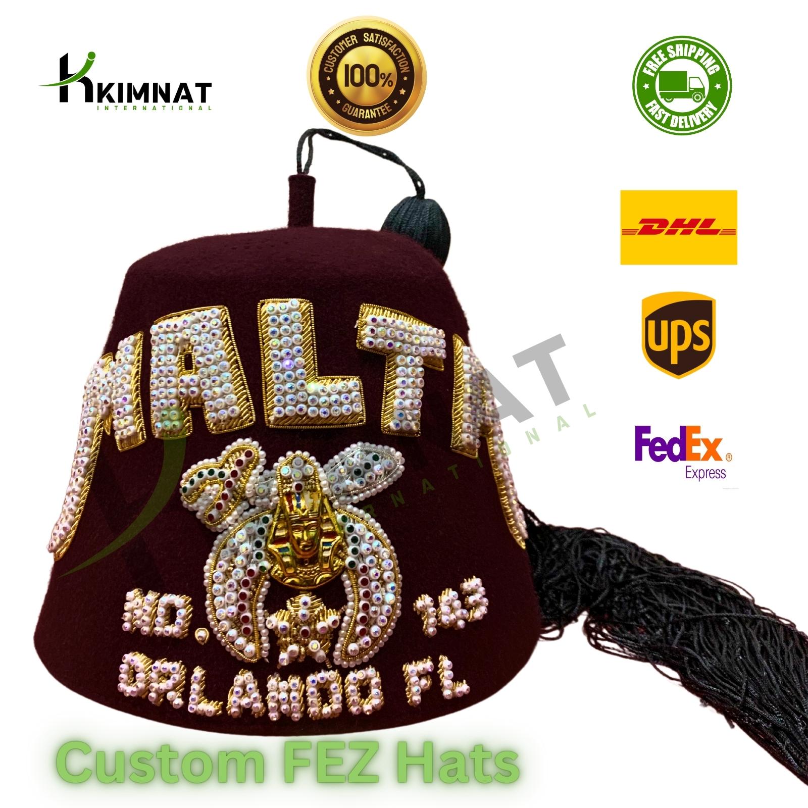 Custom Masonic Shriners Fez Cap With Hand Embroidery and Rhinestone ...