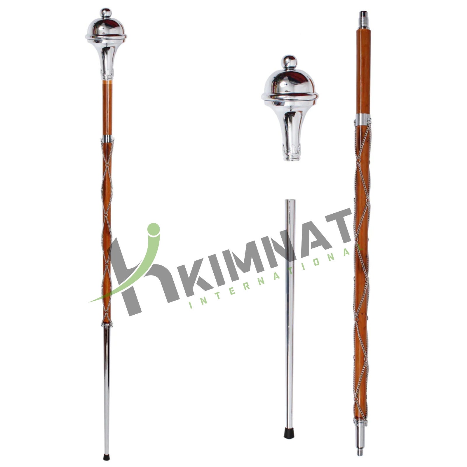 Drum Major Mace Stick Plain Chrome Head Ball Top Natural Malacca Cane ...