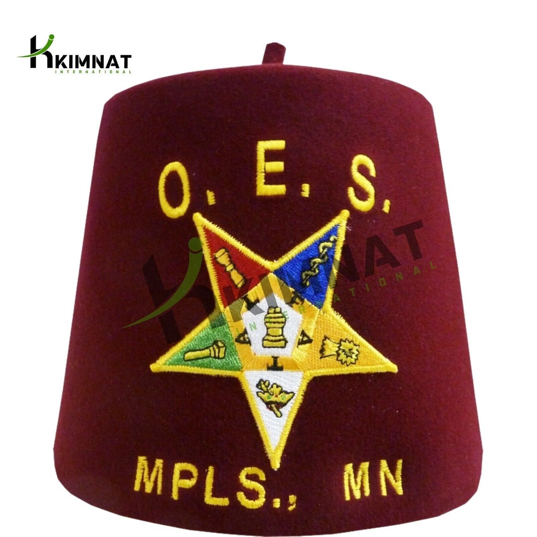 OES Order of Eastern Star Masonic New ERA Custom Fez Hat Maroon PHA Fez ...