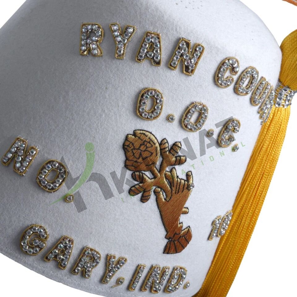 ORDER OF CALANTHE Pha Masonic Regalia White Embroidered Fez Hat Custom ...