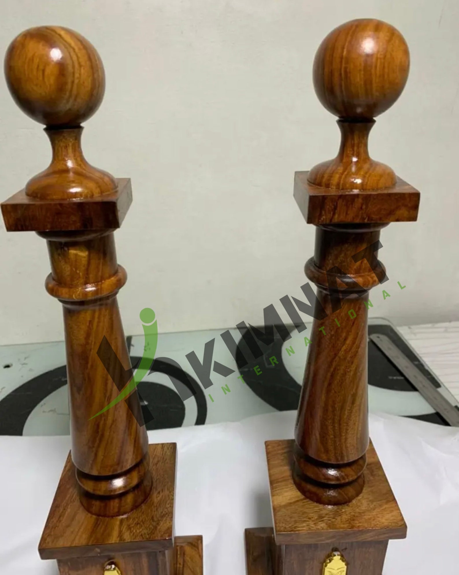 Masonic Wood Columns With Golden Emblems - Senior & Junior Warden (pair ...