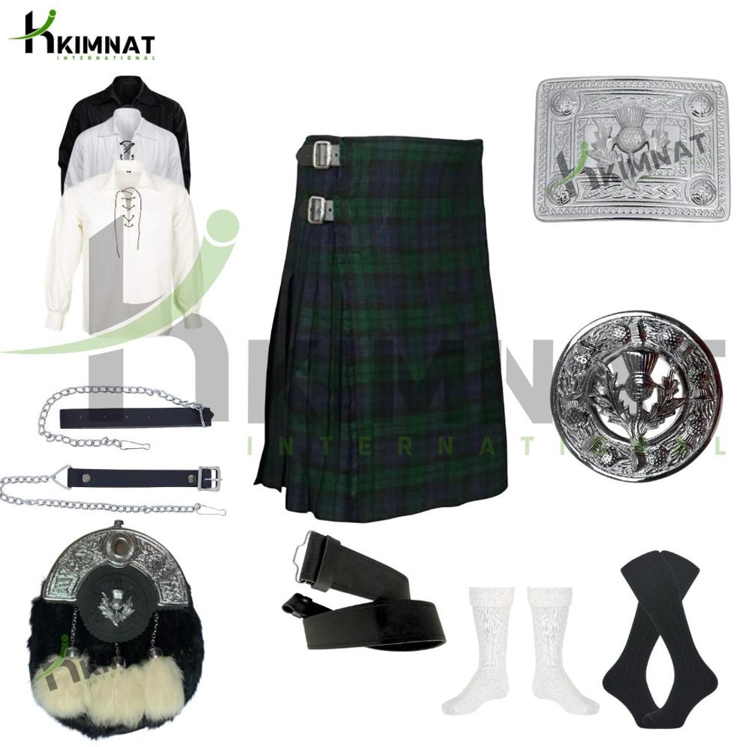 Scottish Men's Kilt Set - Highland 8 Pieces Kilt Thistle Outfit ...
