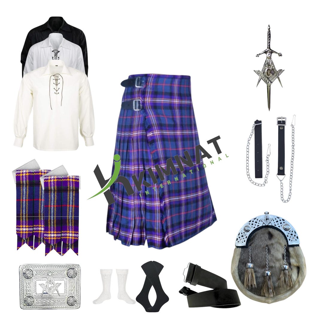 Masonic Men's Kilt Set - 9 Pieces Masonic Kilt Outfit - Custom Tartan ...