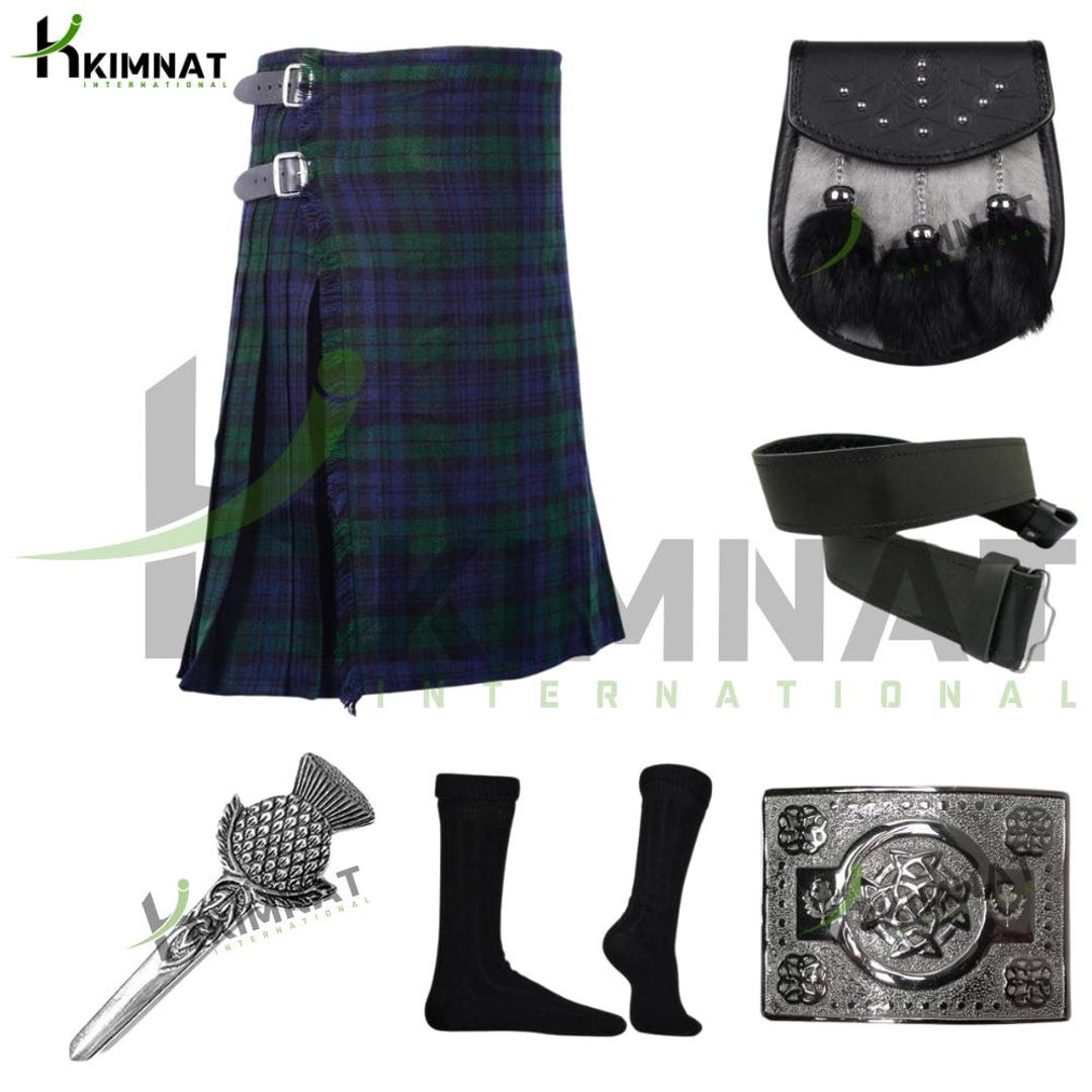 Scottish Black Watch Tartan Kilt Set - Highland Men's Kilt Outfit in 45 ...