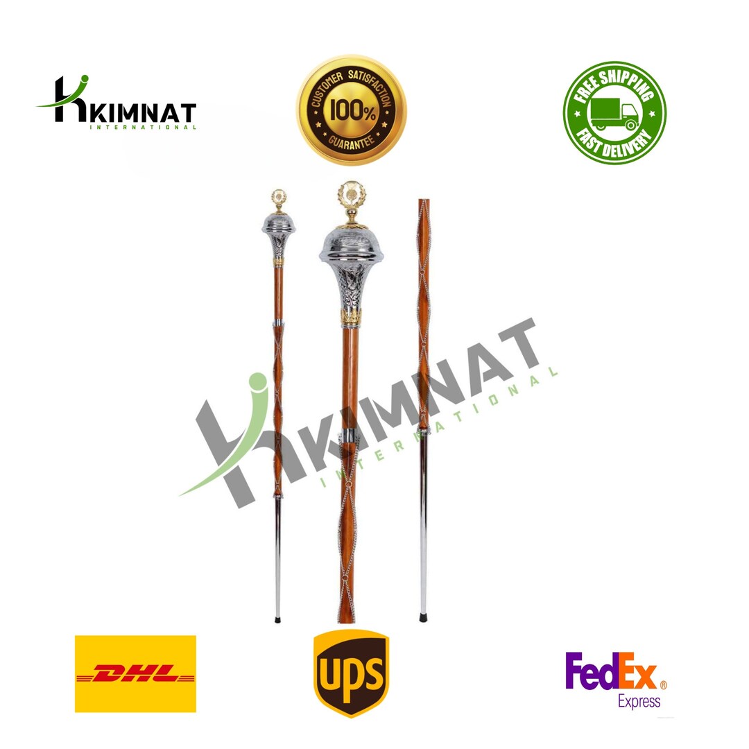 Drum Major Mace Stave & Stick Embossed Chrome Head With Gold Thistle ...