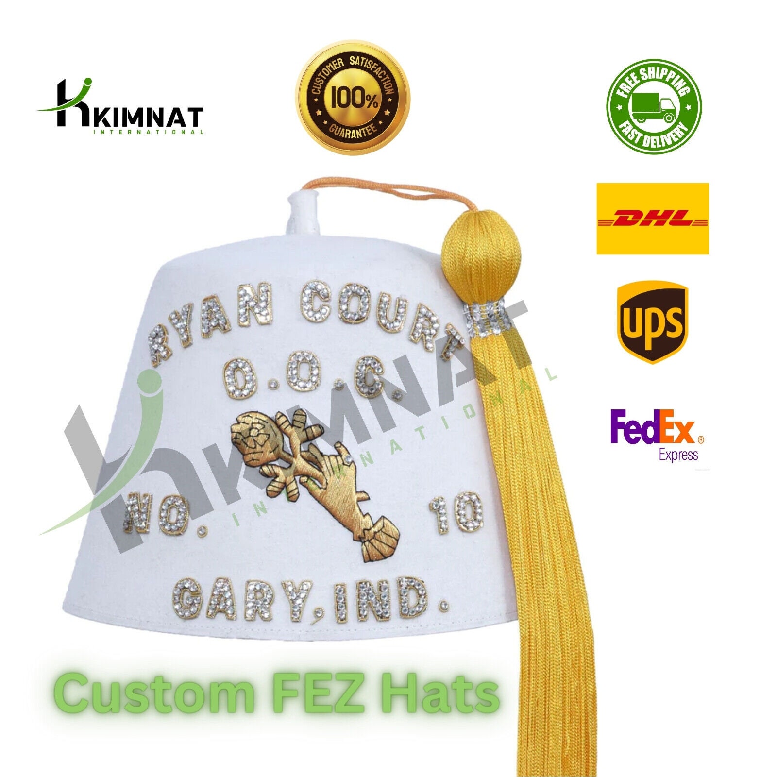 ORDER OF CALANTHE Pha Masonic Regalia White Embroidered Fez Hat Custom ...