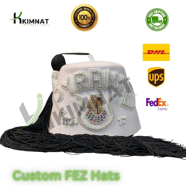 Masonic Order of Eastern Star Machine Embroidery Cream White Fez Hat ...