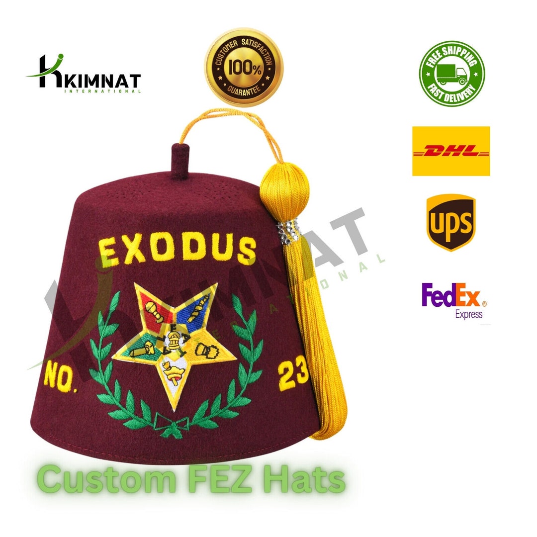 Personalized AMARANTH Masonic Regalia FEZ Hat With Custom Embroidery ...