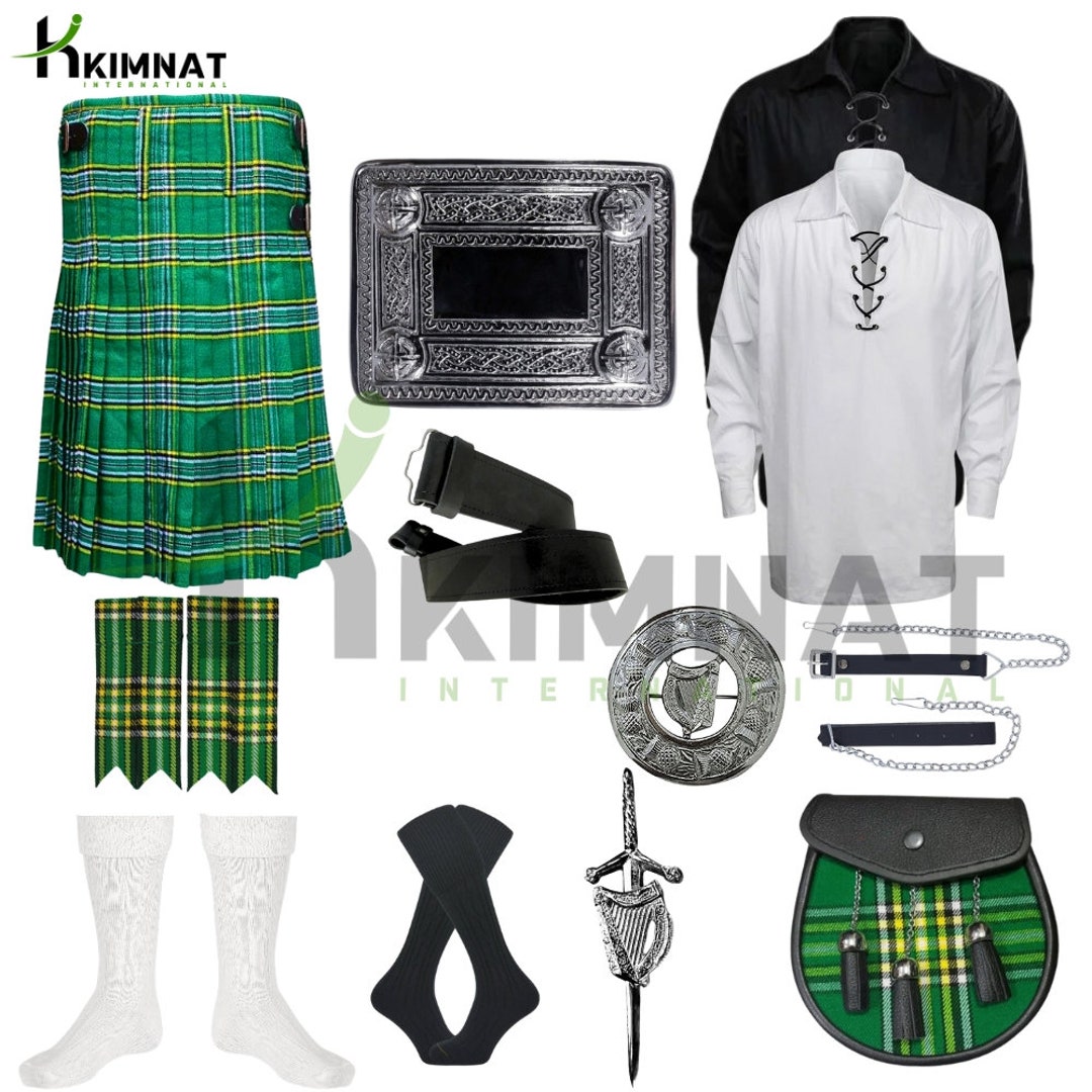 Scottish Irish Harp Kilt Set for Men - Highland Wedding 10 Pieces Kilt ...
