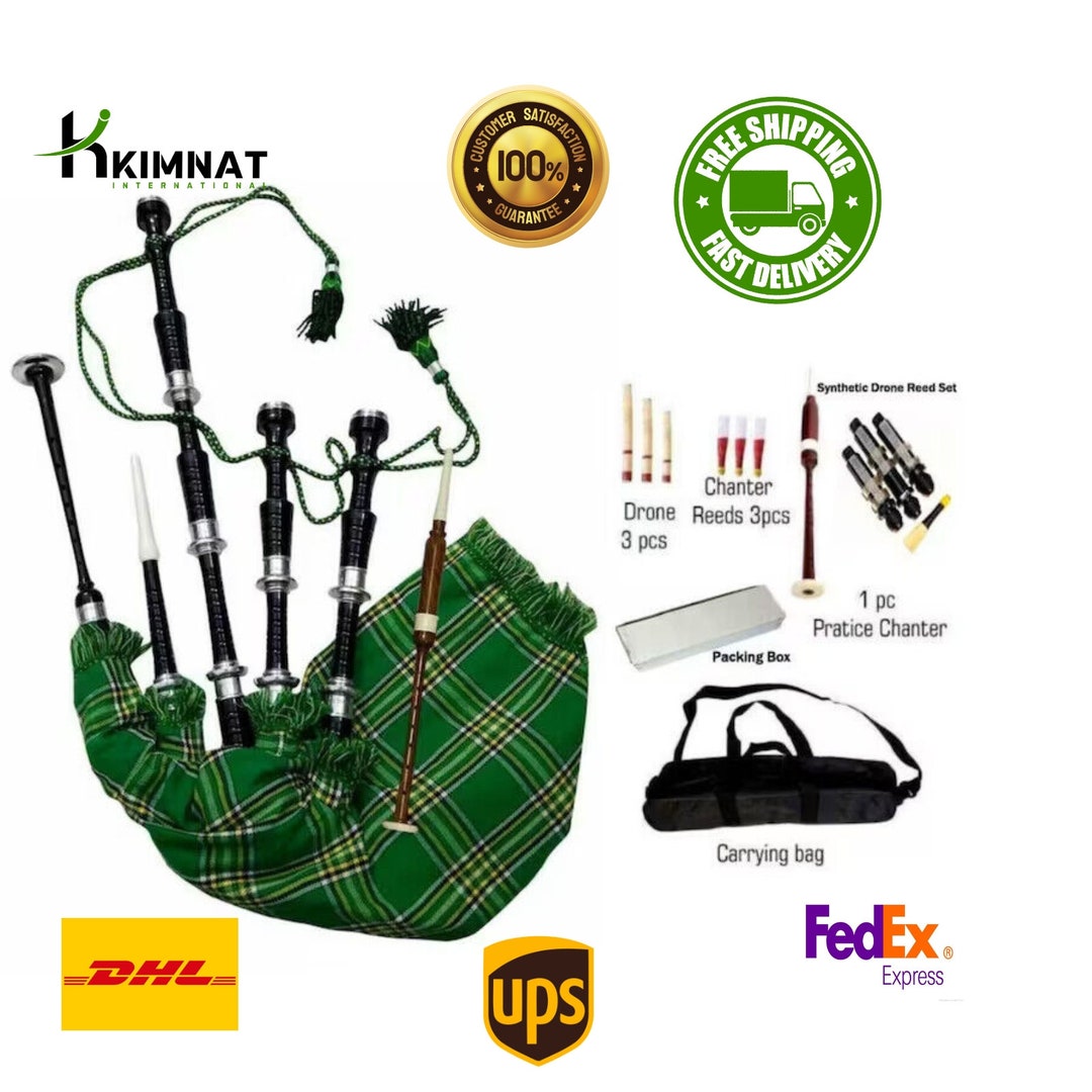 Great Highland Bagpipes Scottish Irish Silver Mounts Bagpipe With Free ...