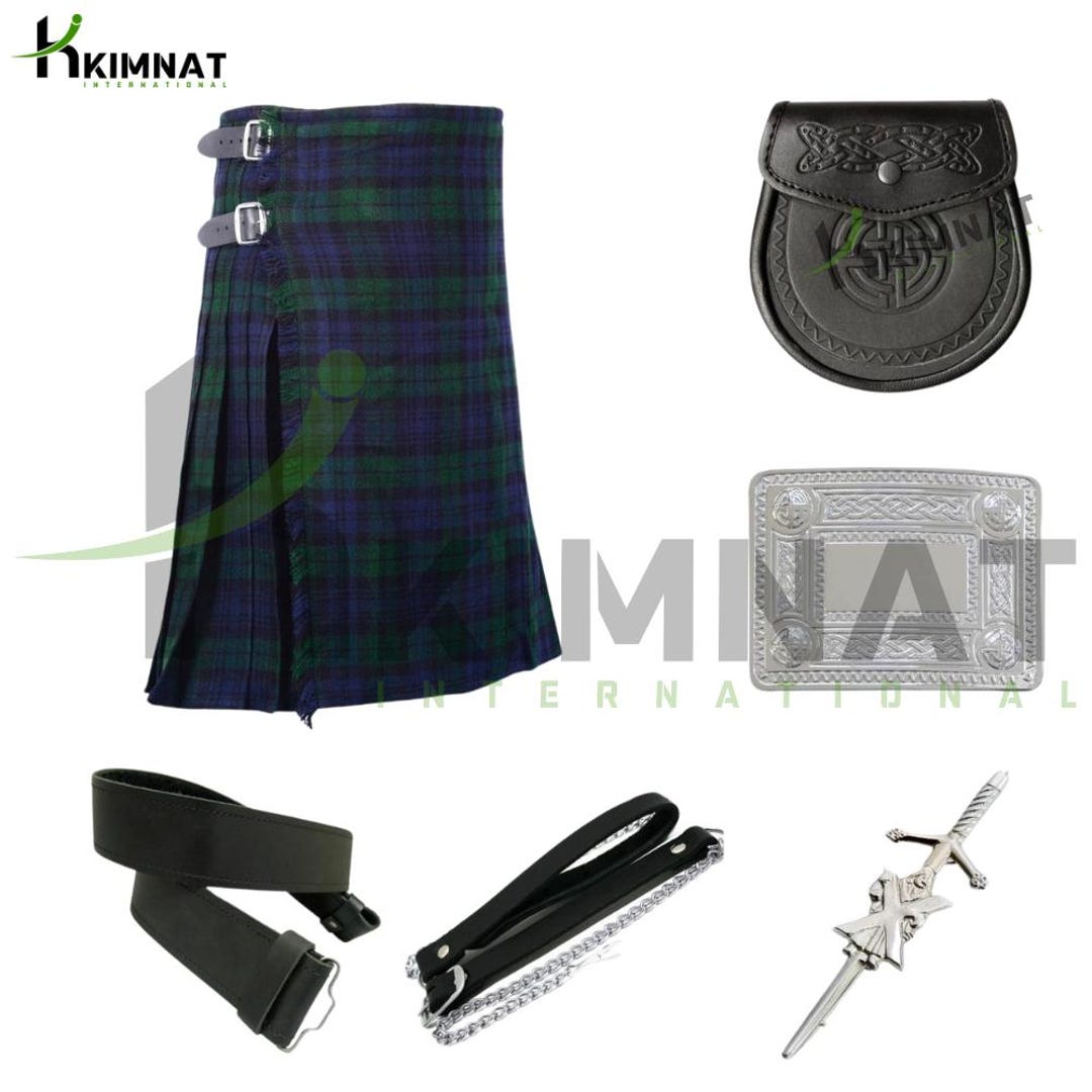 Scottish Black Watch Tartan Kilt Set - Highland Men's Kilt Outfit in 45 ...