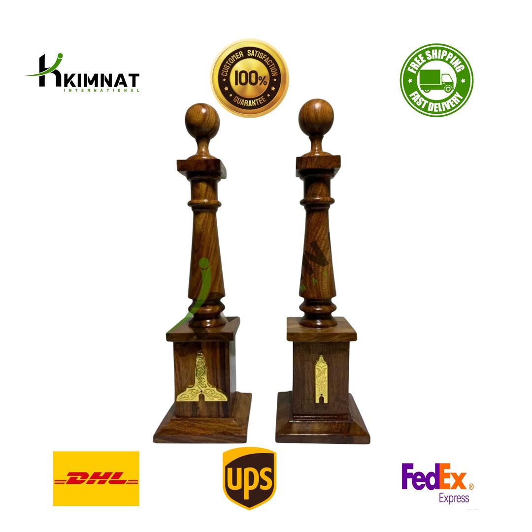 Masonic Wood Columns With Golden Emblems - Senior & Junior Warden (pair ...