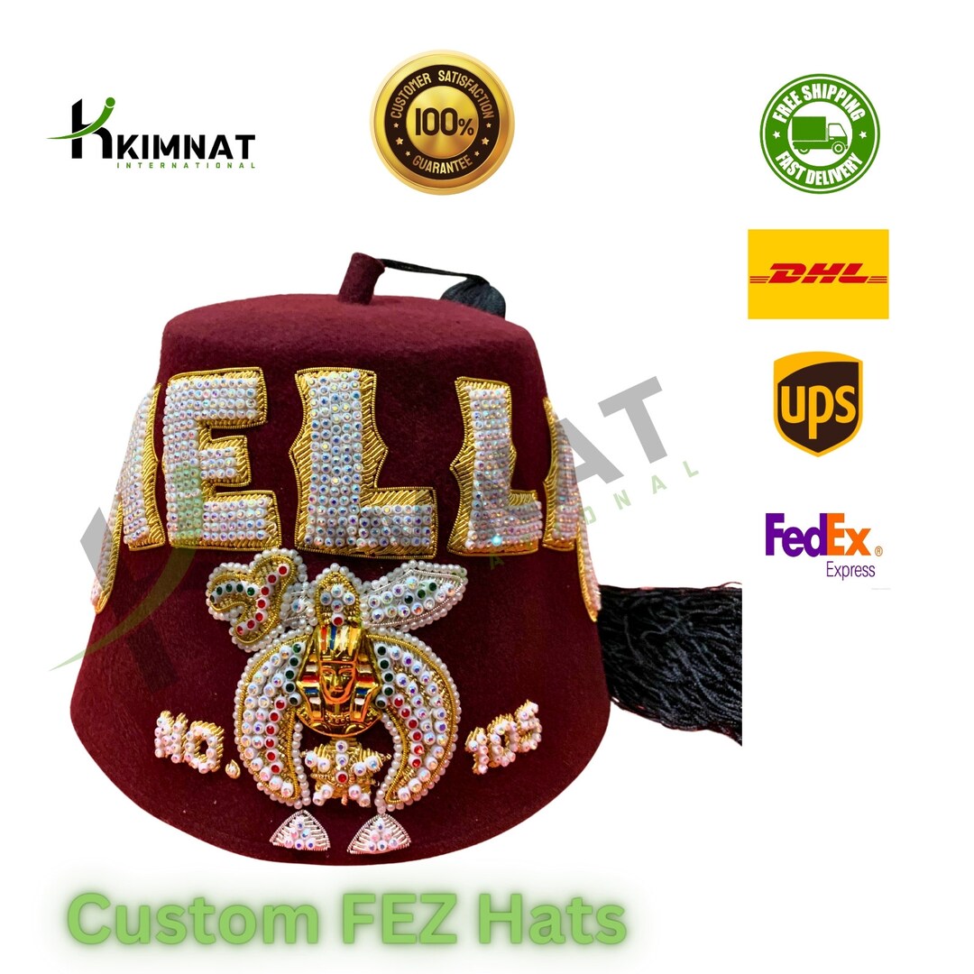 Personalized Shriners Fez Hat: Burgundy Wool, Rhinestone Embroidered - Etsy
