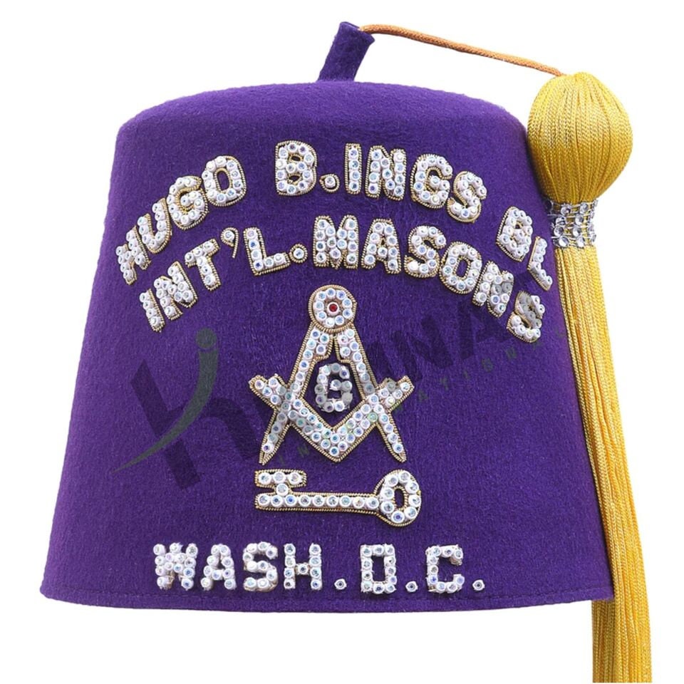 Freemason Masonic Regalia Purple Custom FEZ Hat With Rhinestones and ...
