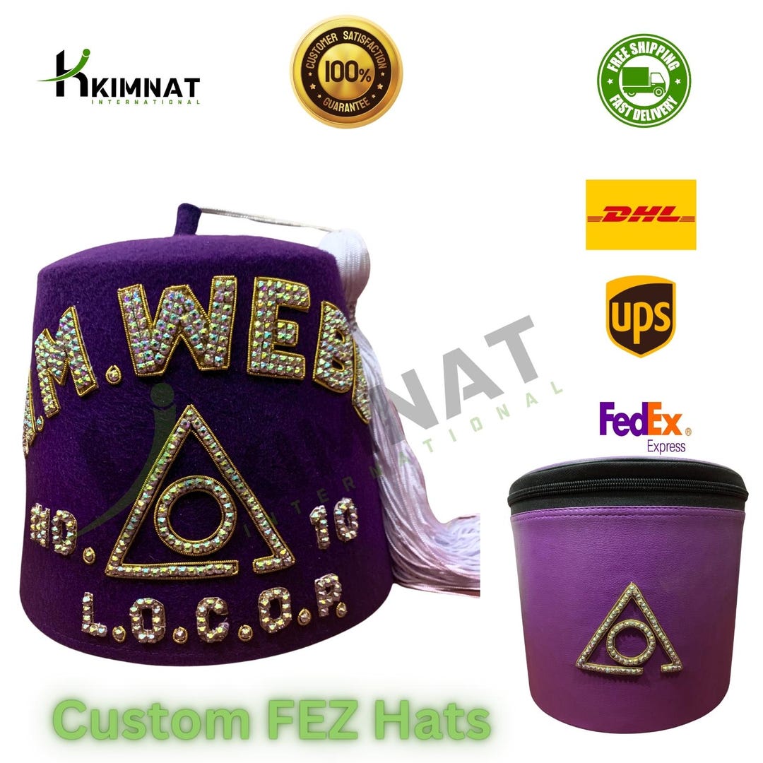 Custom Masonic LOCOP Fez Hat With Case - Personalized Lodge Name ...
