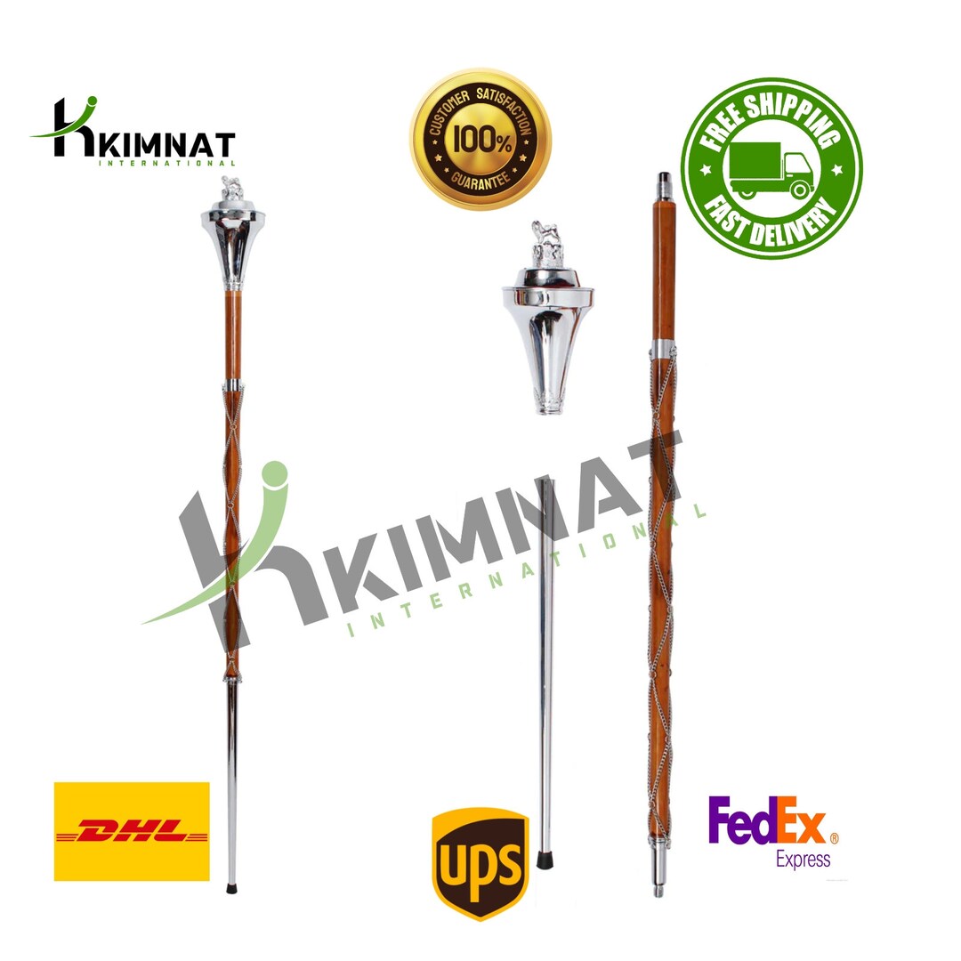 Drum Major Mace Stick Plain Chrome Flat Head Lion and Crown on Top 3 ...