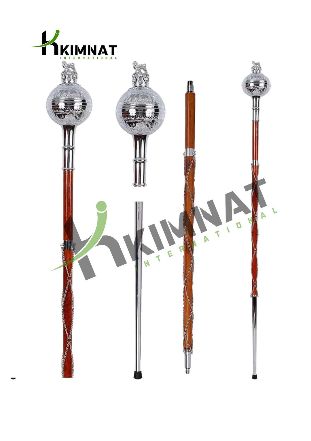 Drum Major Mace or Stave Embossed Ball Head Lion & Crown Top Three ...