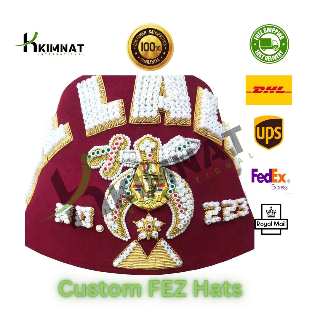 Masonic Shriners FEZ Hat High Quality Hand Embroidered in Rhinestones ...