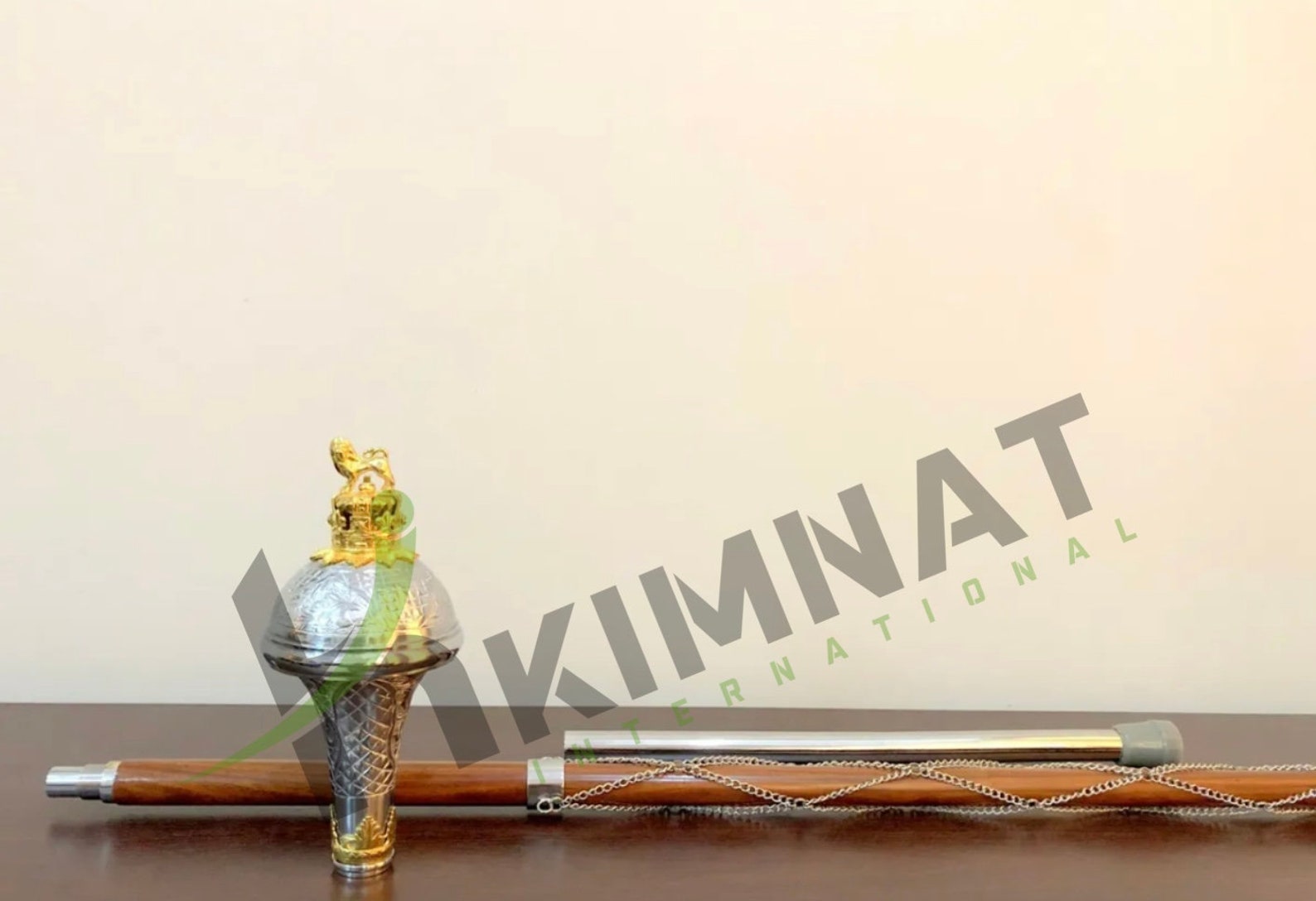 Drum Major Mace Stave & Stick Embossed Chrome Head With Gold Lion and ...