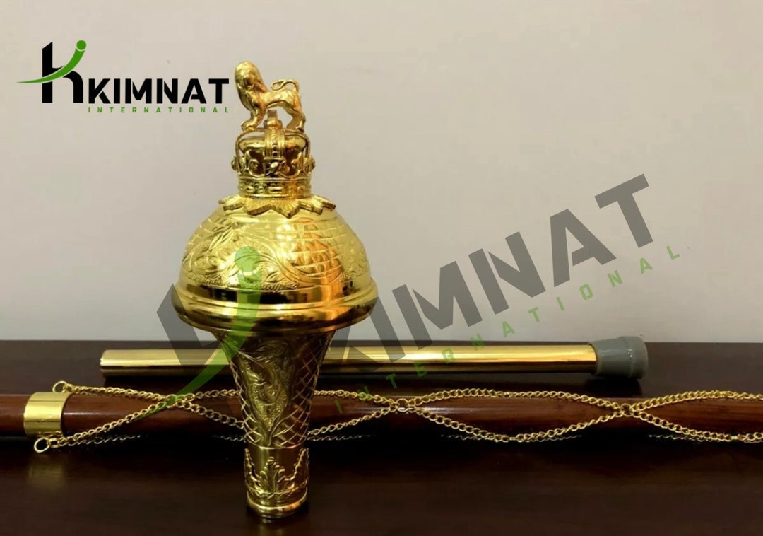 Drum Major Mace or Stave Embossed Head Lion and Crown on Top Gold Mace ...