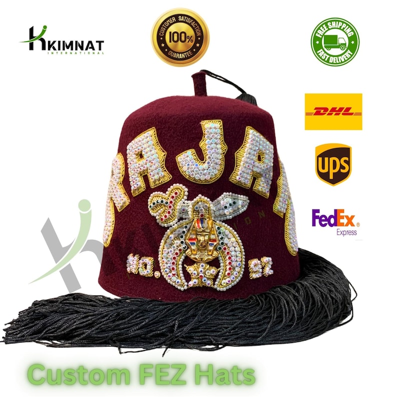 Masonic Shriner's Personalized Lodge Fez Hat Burgundy Fez Hat With ...