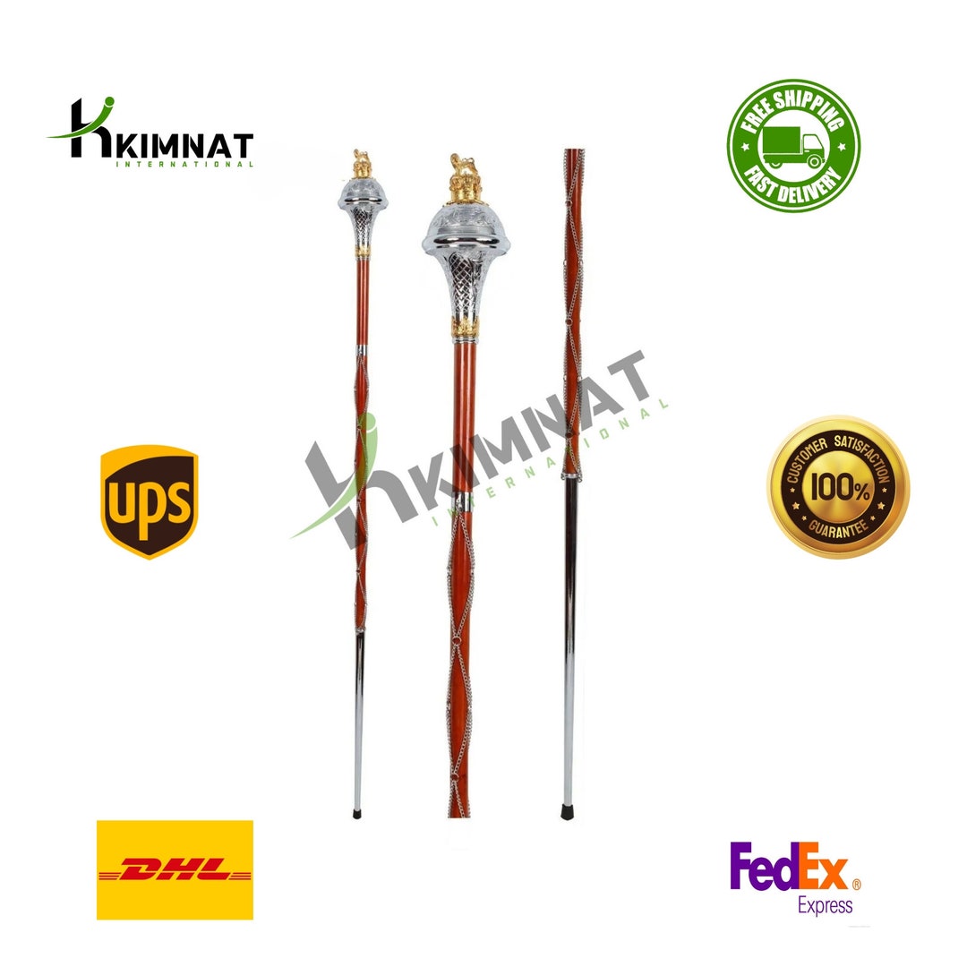 Professional Drum Major Mace Stave & Stick Gold Lion and Crown Chrome ...