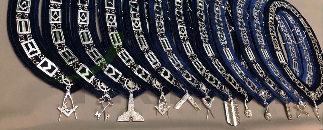 Silver Masonic Regalia Blue Lodge Chain Collar With Officer Jewels Set ...
