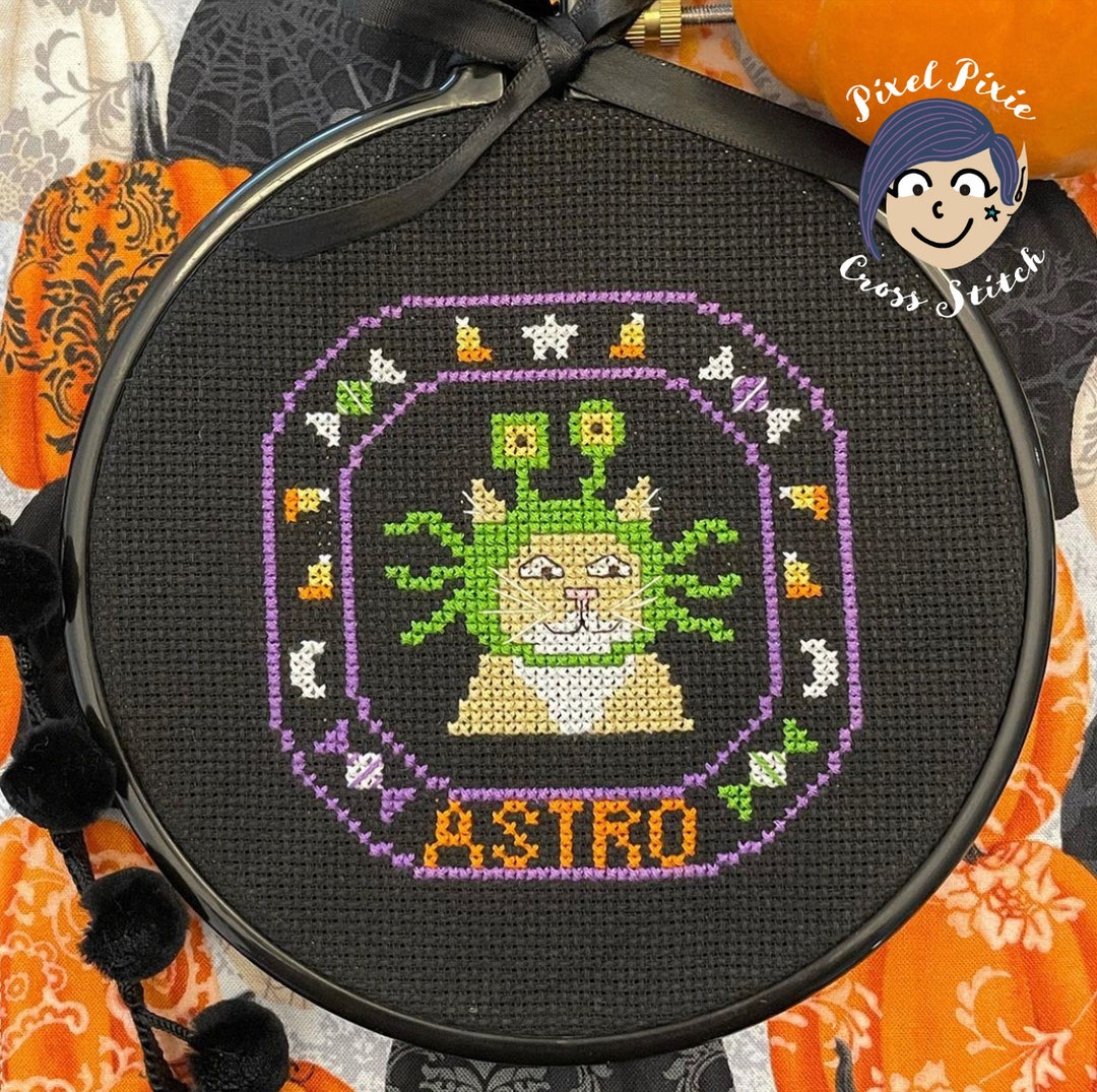 Cute Cat Cross Stitch Pattern, Alien Cross Stitch Pattern, Halloween ...