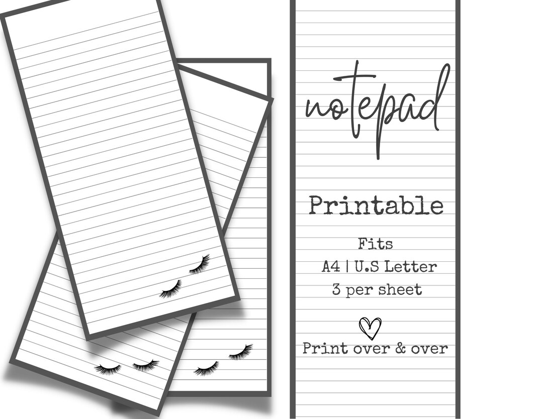 Beauty Notepad for Shopping and Lists, Eyelash Fashion Printable ...