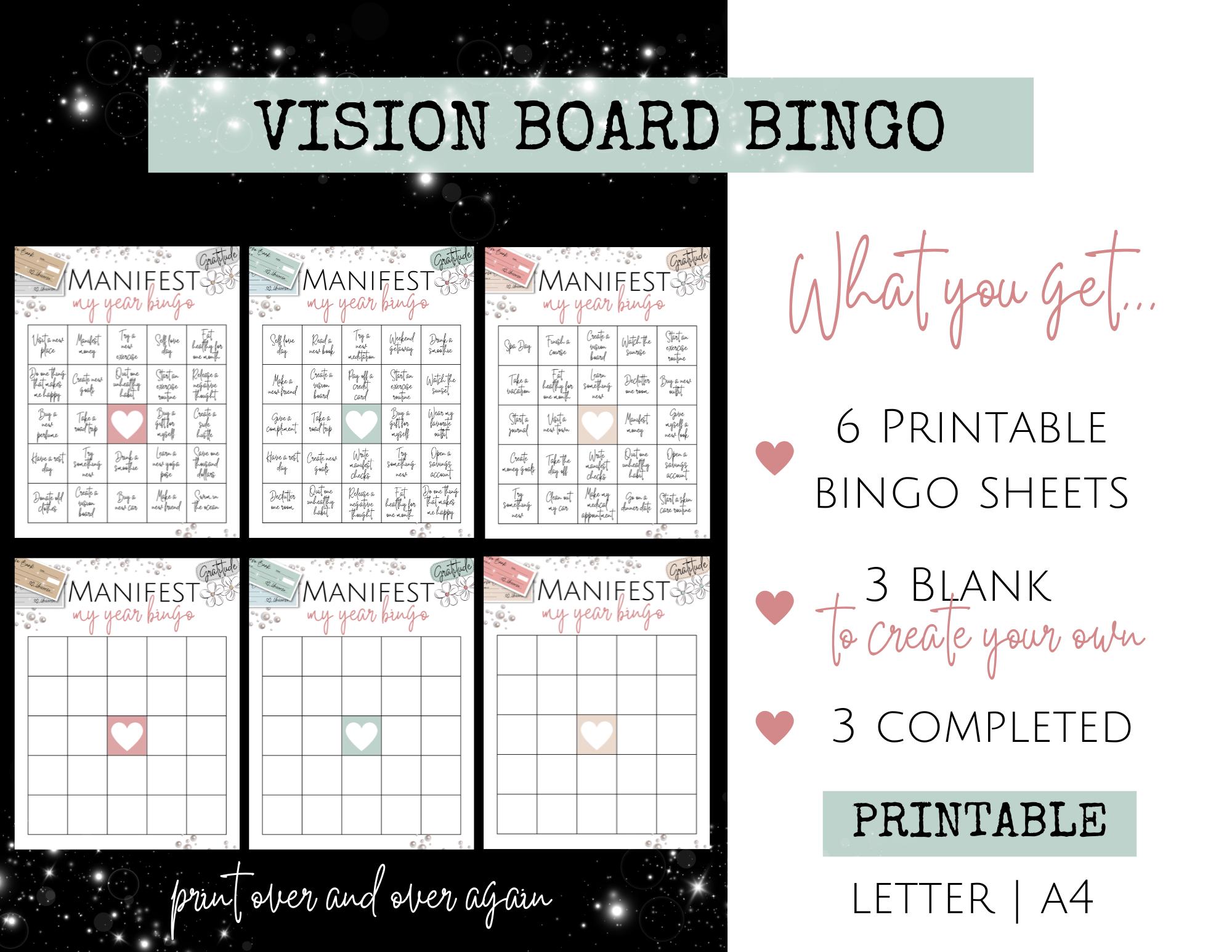 Vision Board Bingo Printable Cards for Manifesting Your Dream Life ...