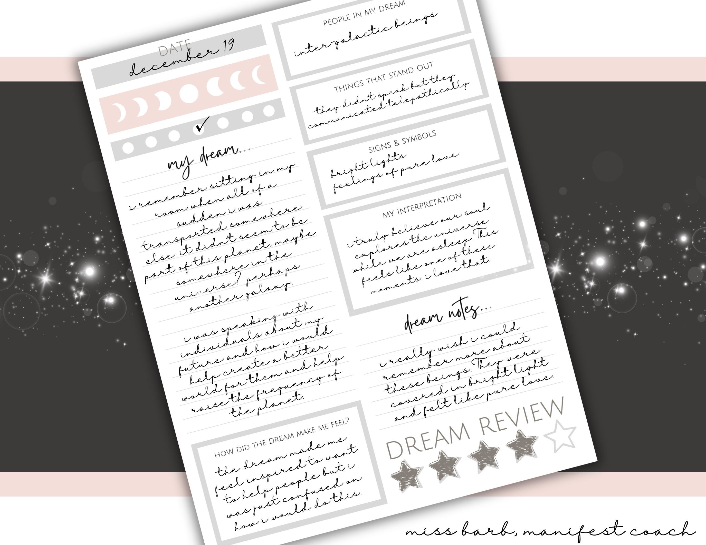 Printable DREAM JOURNAL for Tracking Your Dreams, Dream Journal ...