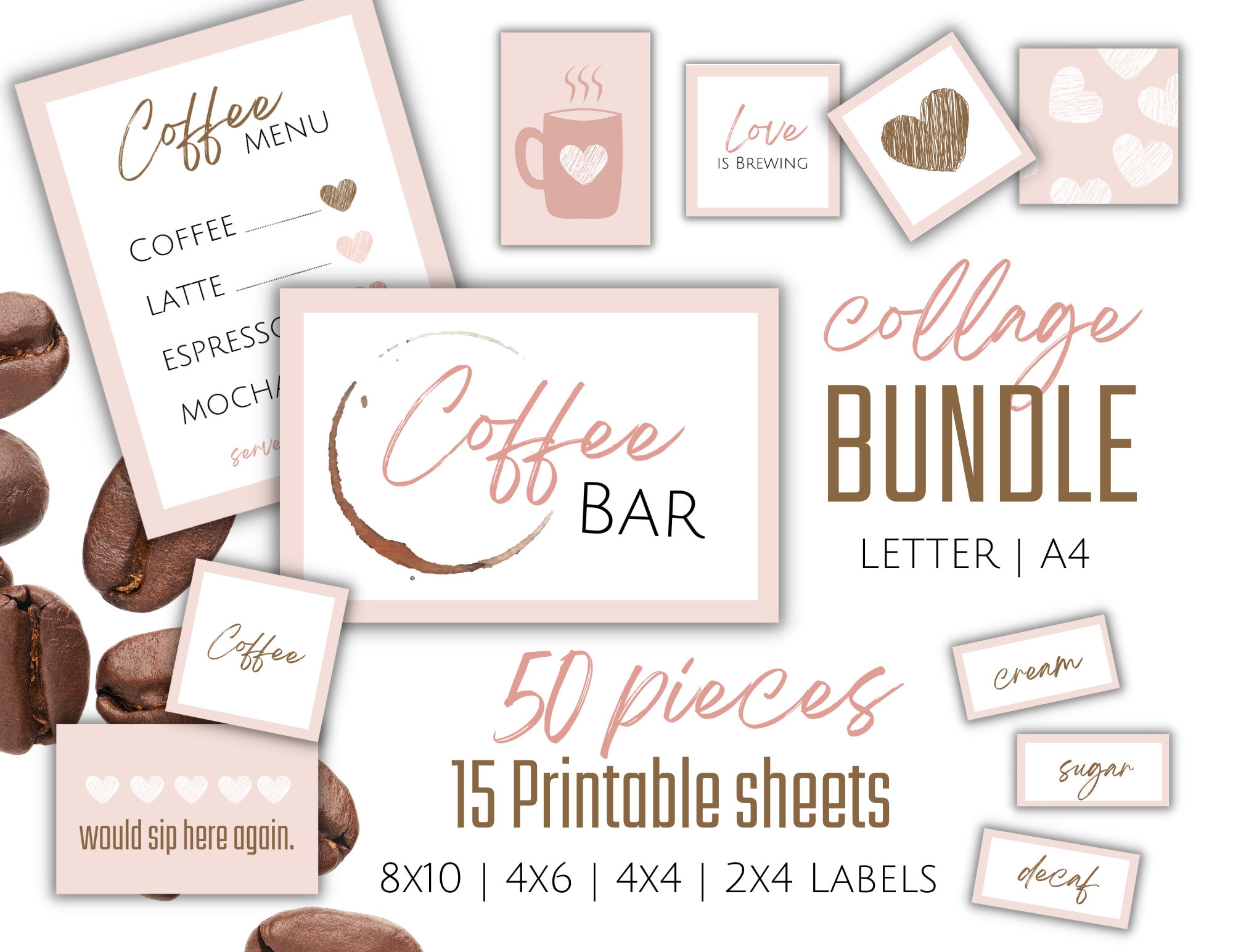 Coffee Bar Sign Printable Bundle With 50 Coffee Signs and Pictures for ...