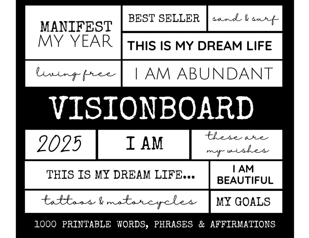 Vision Board Words Phrases Affirmations and Quotes to Create and ...