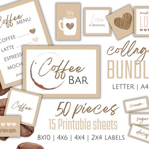 Coffee Bar Sign Printable Collage With 50 Coffee Signs and Pictures for ...