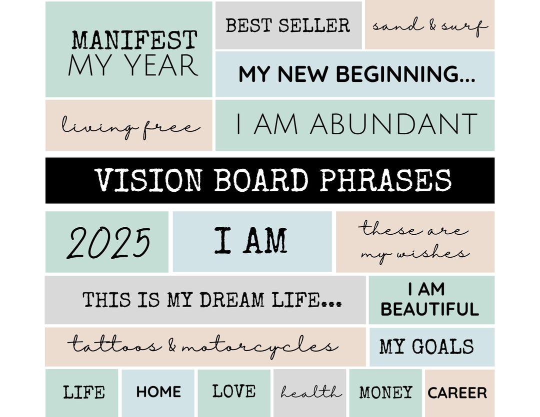 Vision Board Words Phrases Affirmations and Quotes to Create and ...
