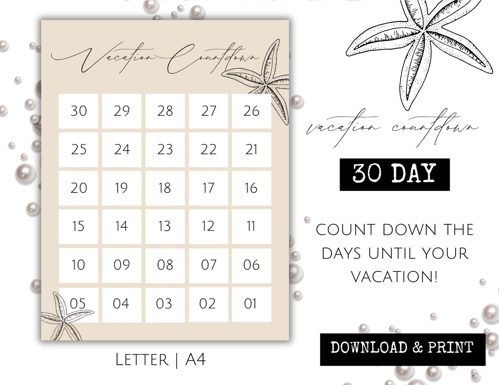 Vacation Countdown 30 Day Printable Template, Count Down the Days Until ...