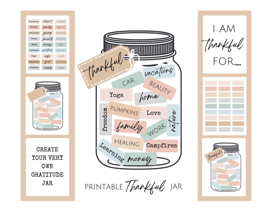 Printable Gratitude Activity for Being Thankful, Gratitude Jar ...