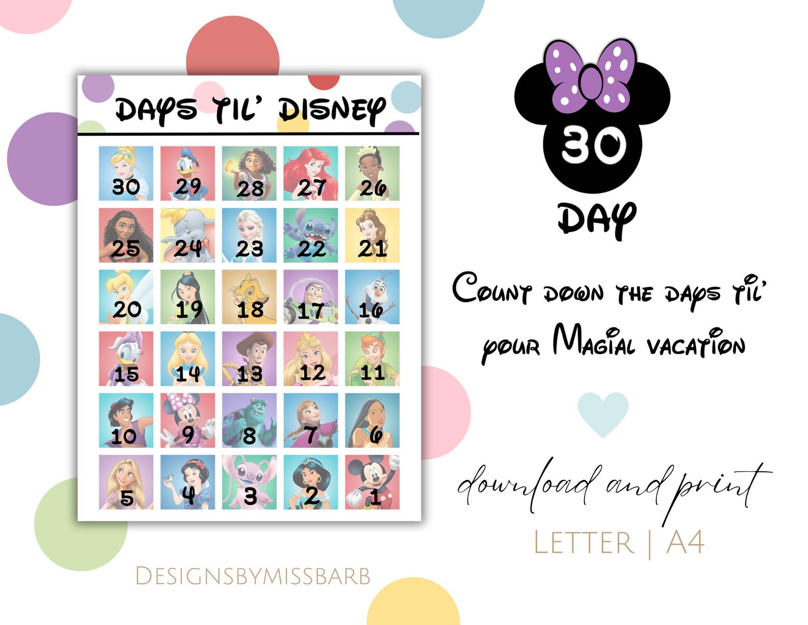 30 Day Countdown Printable, Count Down the Days Until Your Magical ...