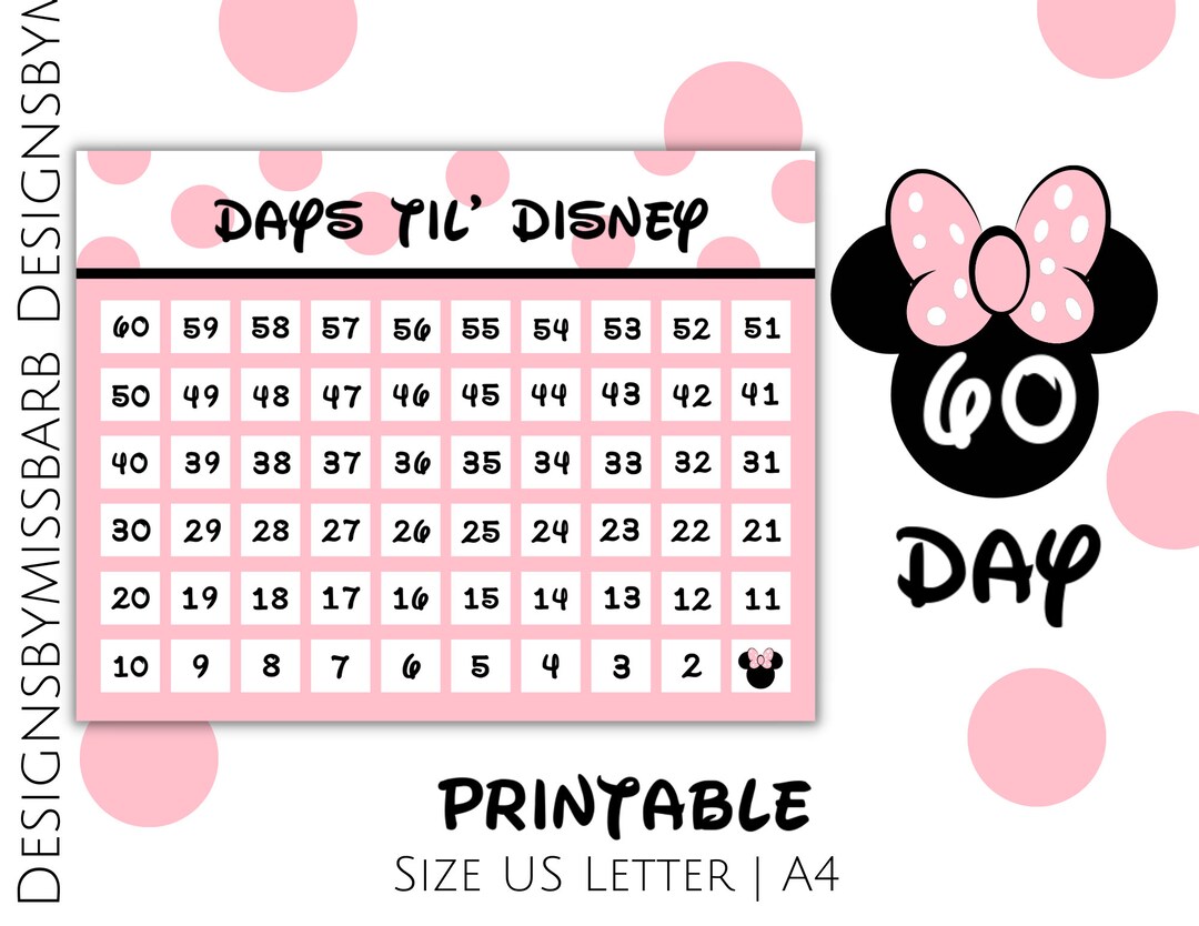 Printable Vacation Countdown, 60 Days Until Your Magical Vacation, 60 ...