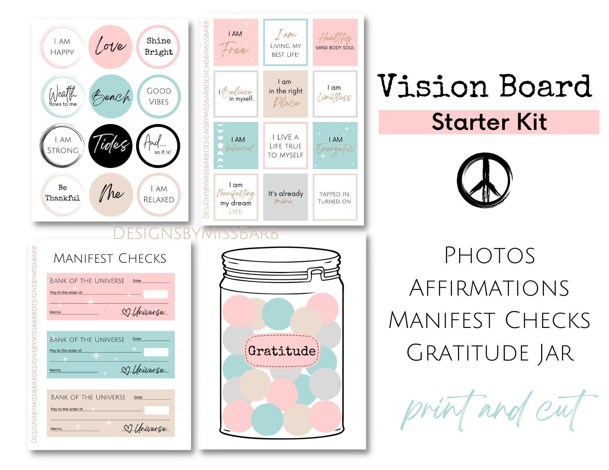 Printable Vision Board Kit With Affirmations Manifest Checks - Etsy