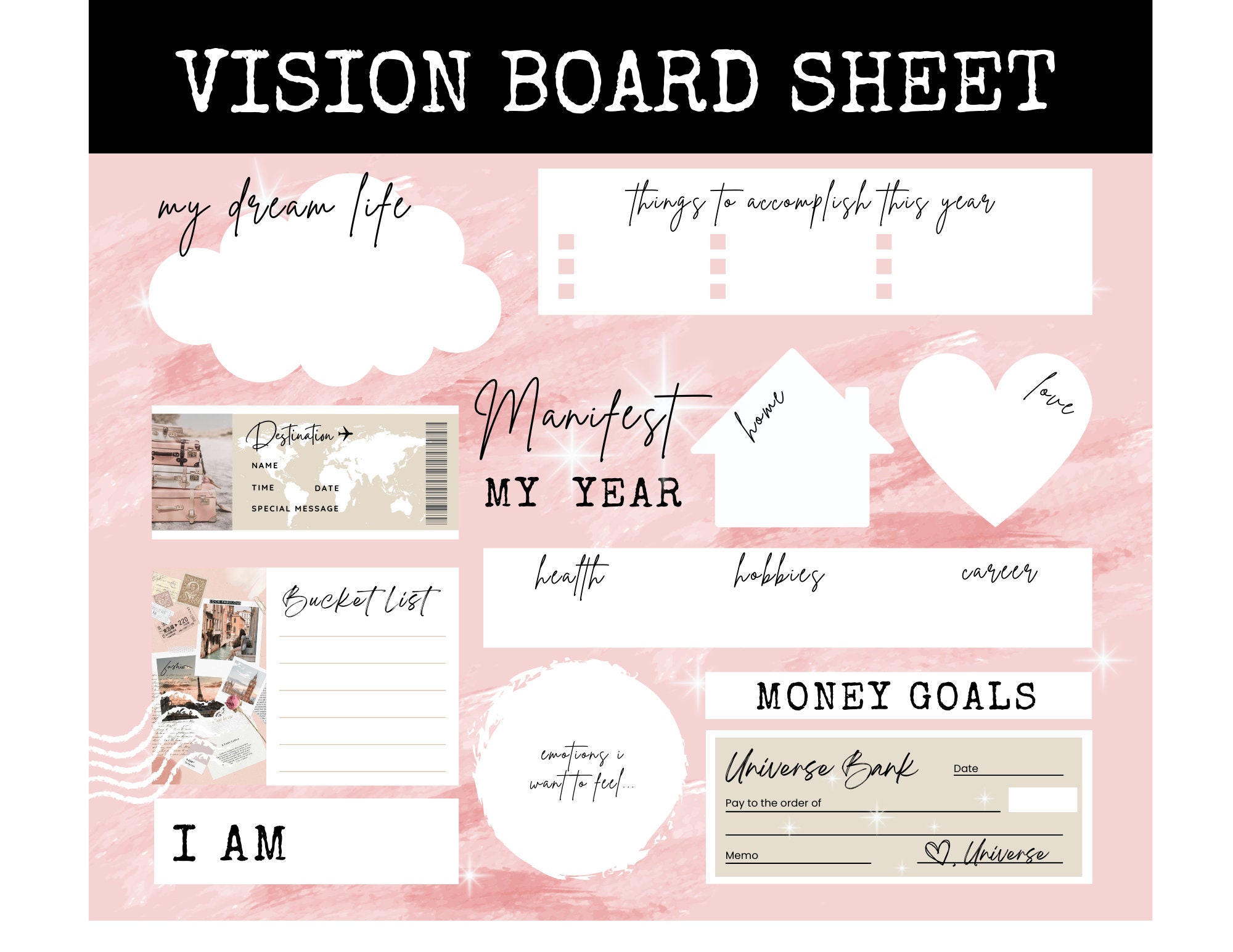 Vision Board Printable Worksheet for Manifesting Your Best Year, 2026 ...