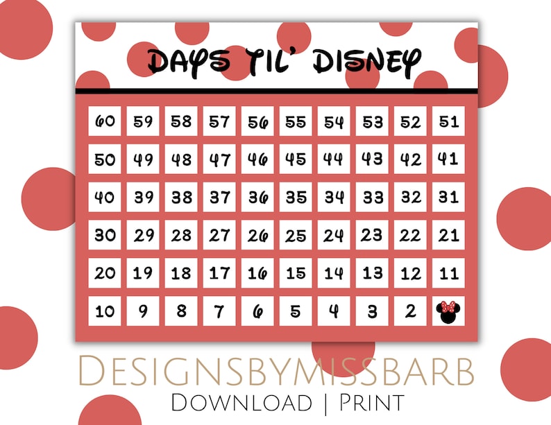 Printable Vacation Countdown, 60 Days Until Your Magical Vacation, 60 ...