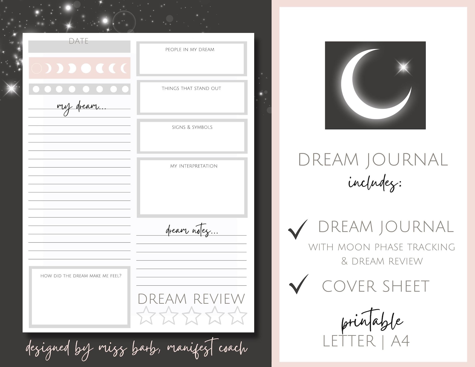 Printable DREAM JOURNAL for Tracking Your Dreams, Dream Journal ...